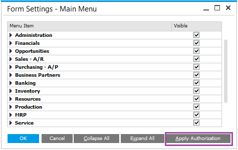 SAP Business One Tips - Apply Your Authorizations to The Main Menu ...